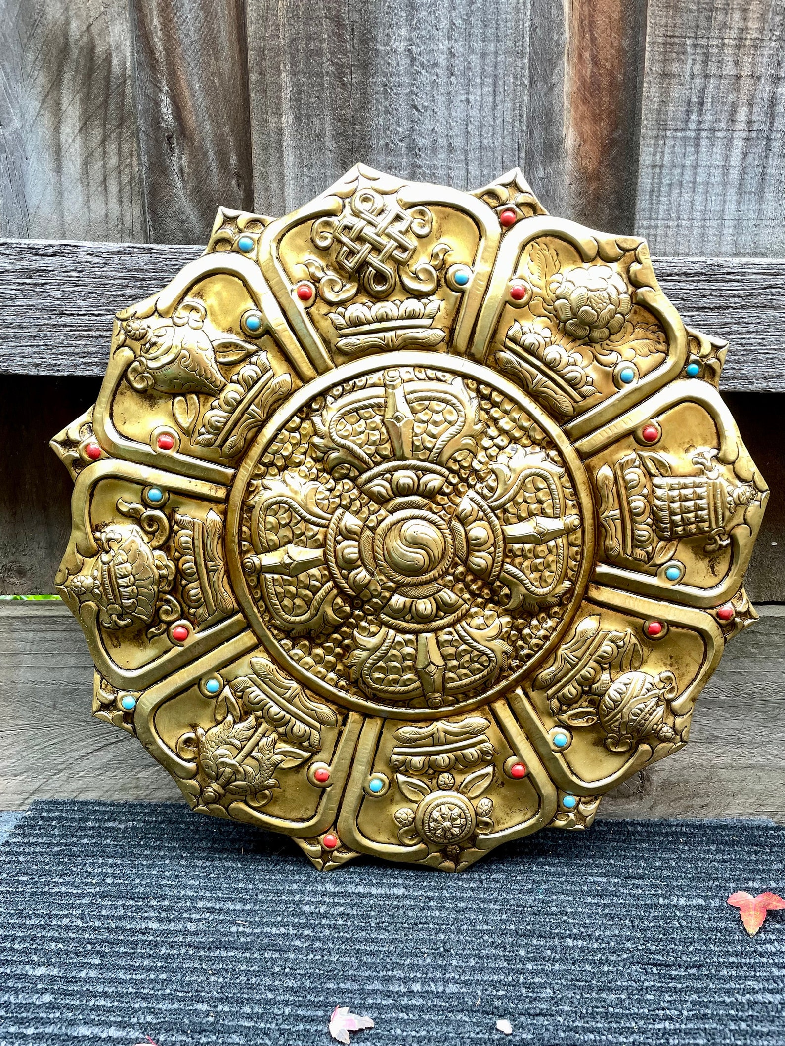 Double Dorje Vajra Asta Mangala Brass Wall Hanging – Tibetan Buddhist ...