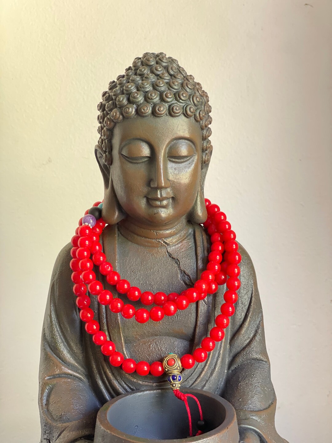 Red Coral Chanting Buddhist Prayer Mala Beads Handmade in Nepal Red ...