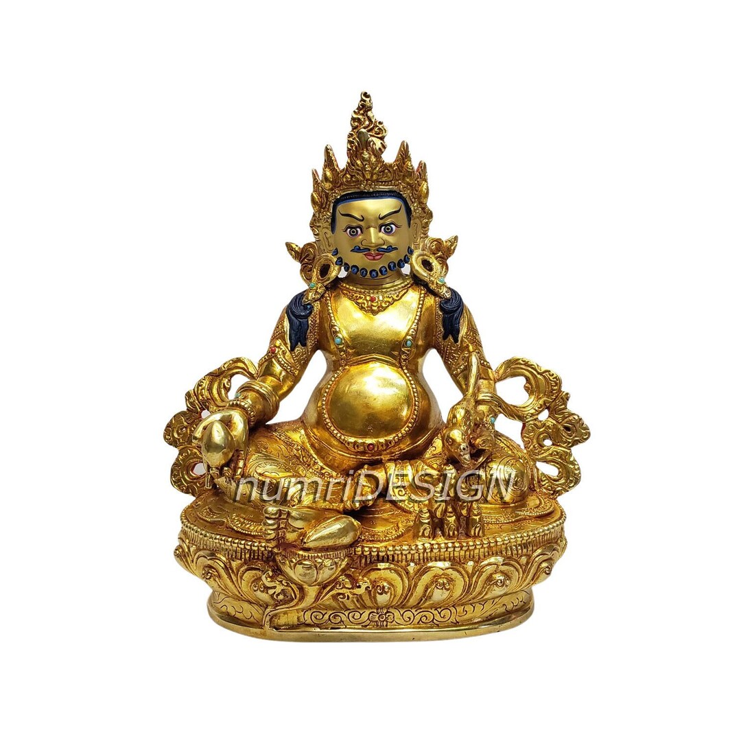 Yellow Jambala Kubera Idol Gold Plated Copper Statue, Dzambala Figurine ...