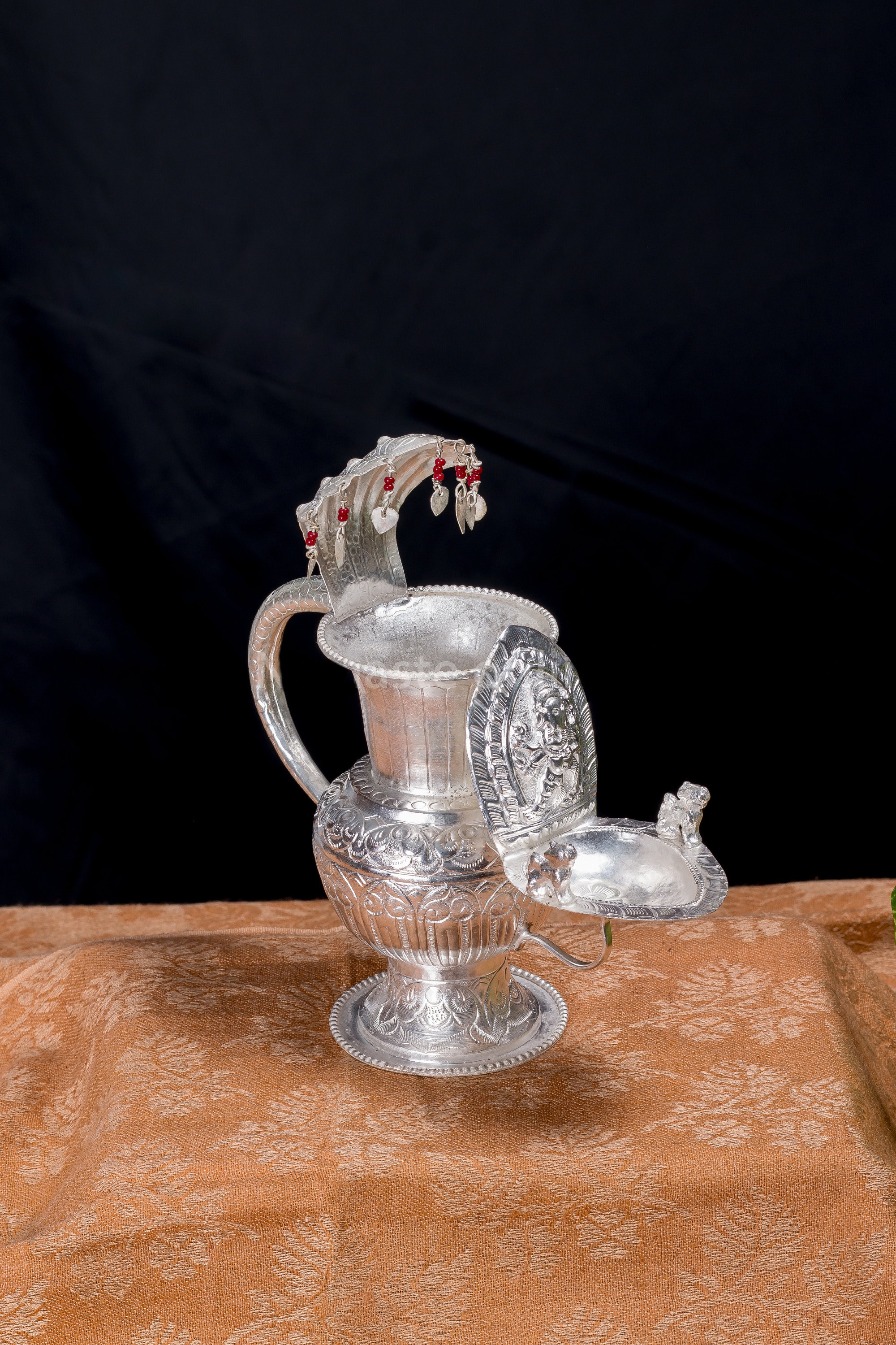 Silver Plated Ganesha Sukunda Diya Lamp for Puja Arati Handmade Copper ...