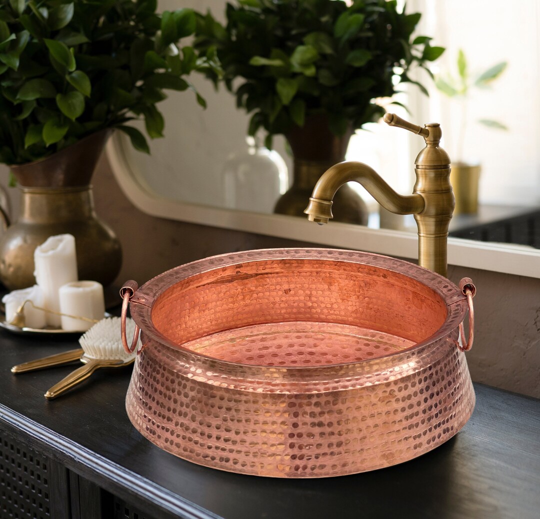 Copper Bathroom Decor Vessel Sink Countertop Wash Basin With - Etsy