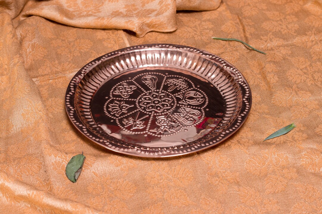 Copper Pooja Thali Plate Handmade Asta Mangal Puja Arati - Etsy