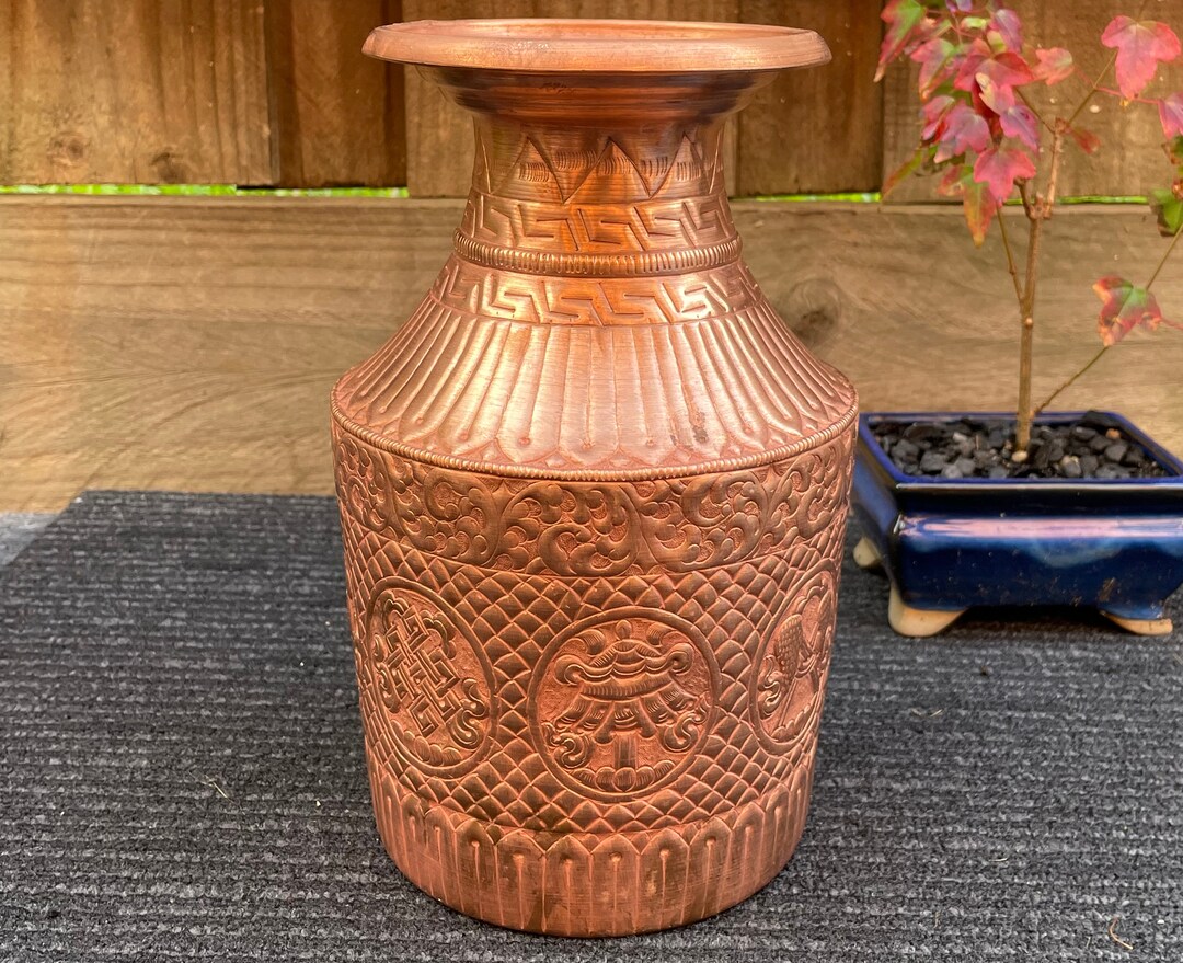 Copper Astamangal Puja Kalash Water Storage Pot Vessel for Pooja ...