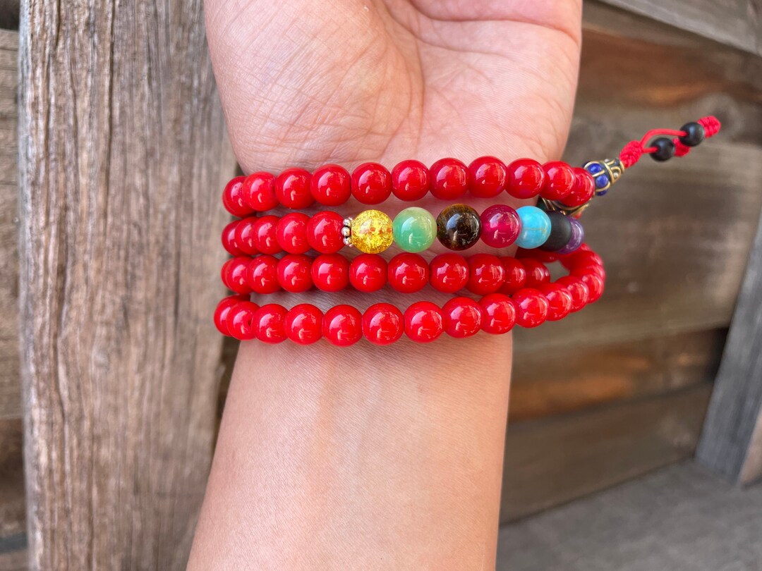 Coral Red Chanting Buddhist Prayer Mala Beads Handmade in Nepal Red ...