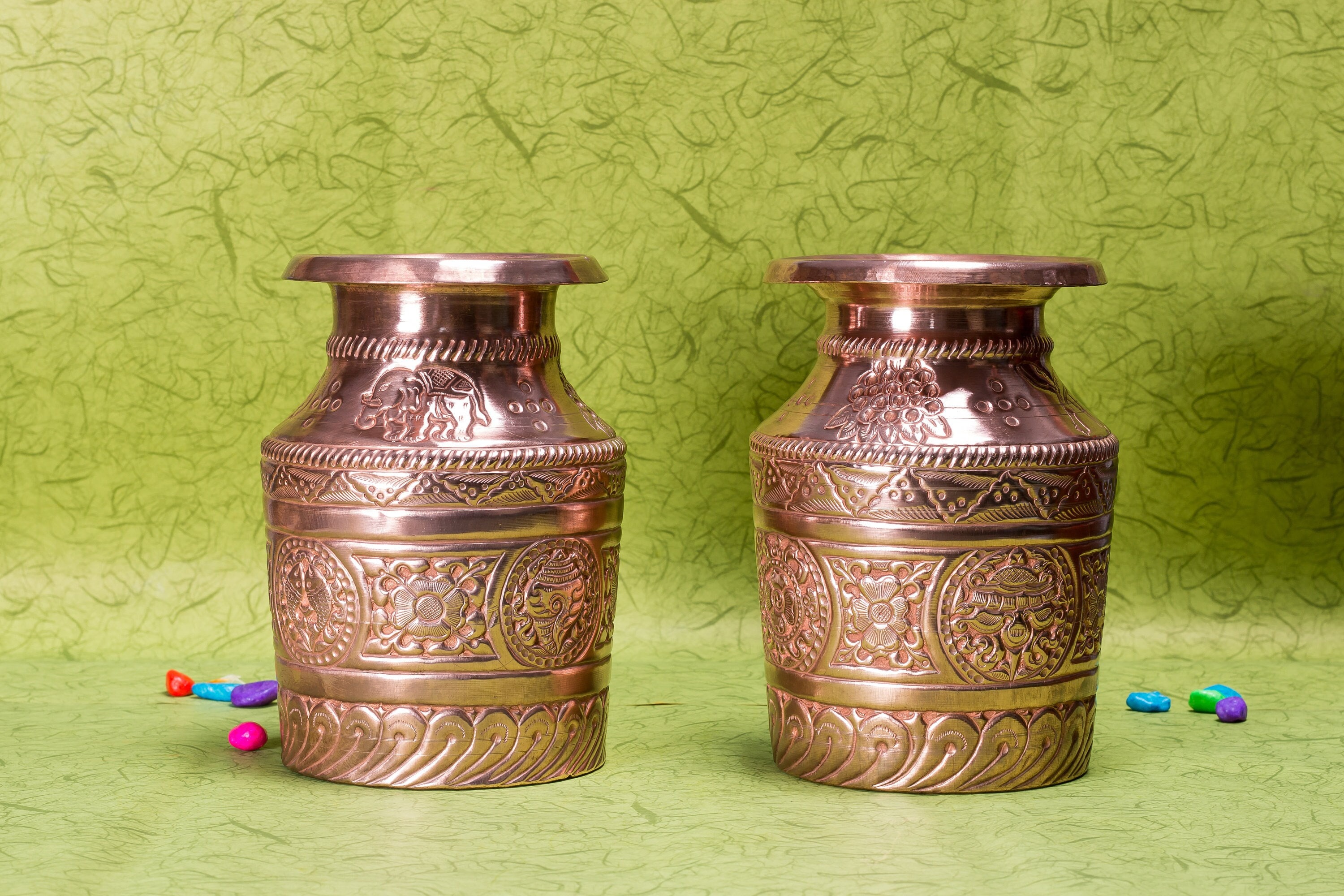 Copper Astamangal Puja Kalash Flower Vase Water Storage Pot for Pooja ...