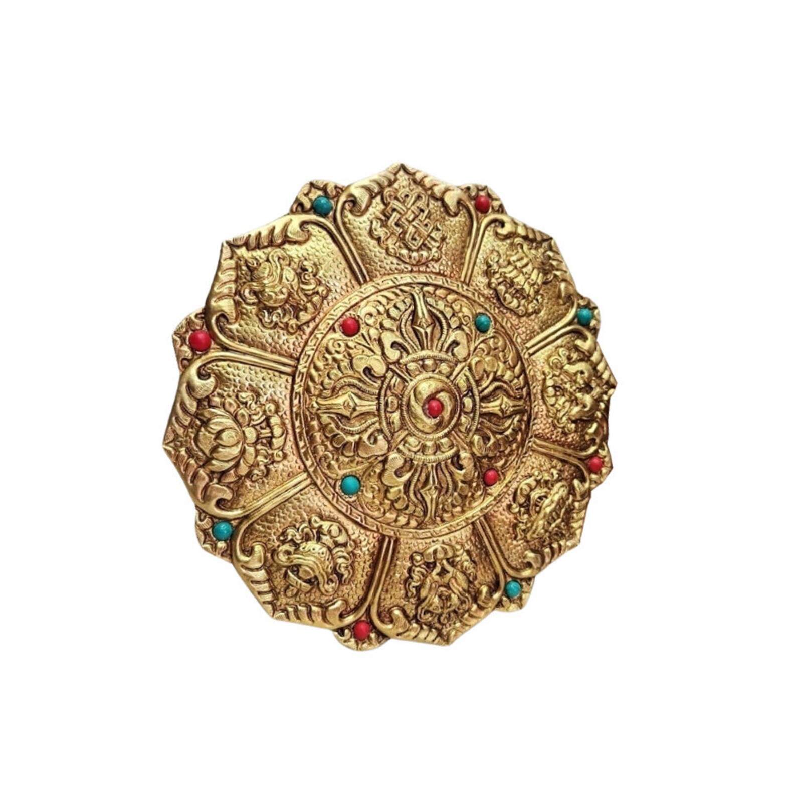 Double Dorje Vajra Asta Mangala Brass Wall Hanging – Tibetan Buddhist ...