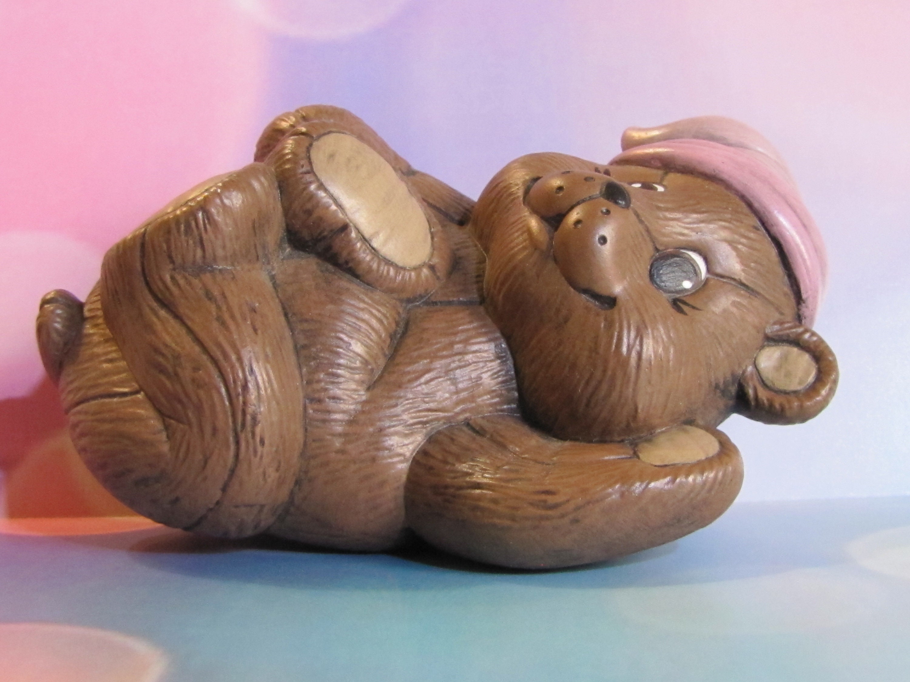 Ceramic Sleeping Teddy Bear in Nightcap - Etsy