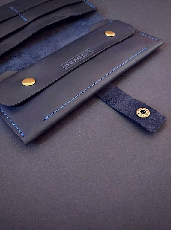 HANDMADE Blue Vertical Wallet Minimalist Long Leather Card | Etsy