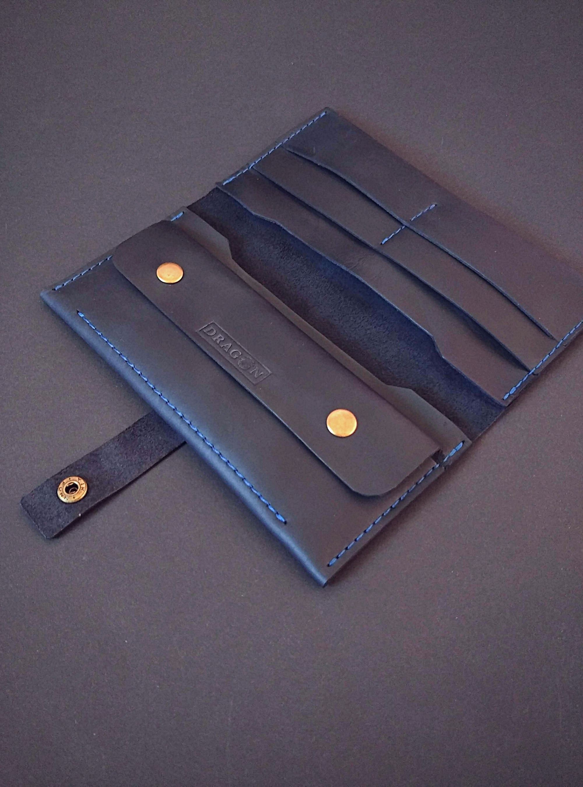 HANDMADE Blue Vertical Wallet Minimalist Long Leather Card - Etsy
