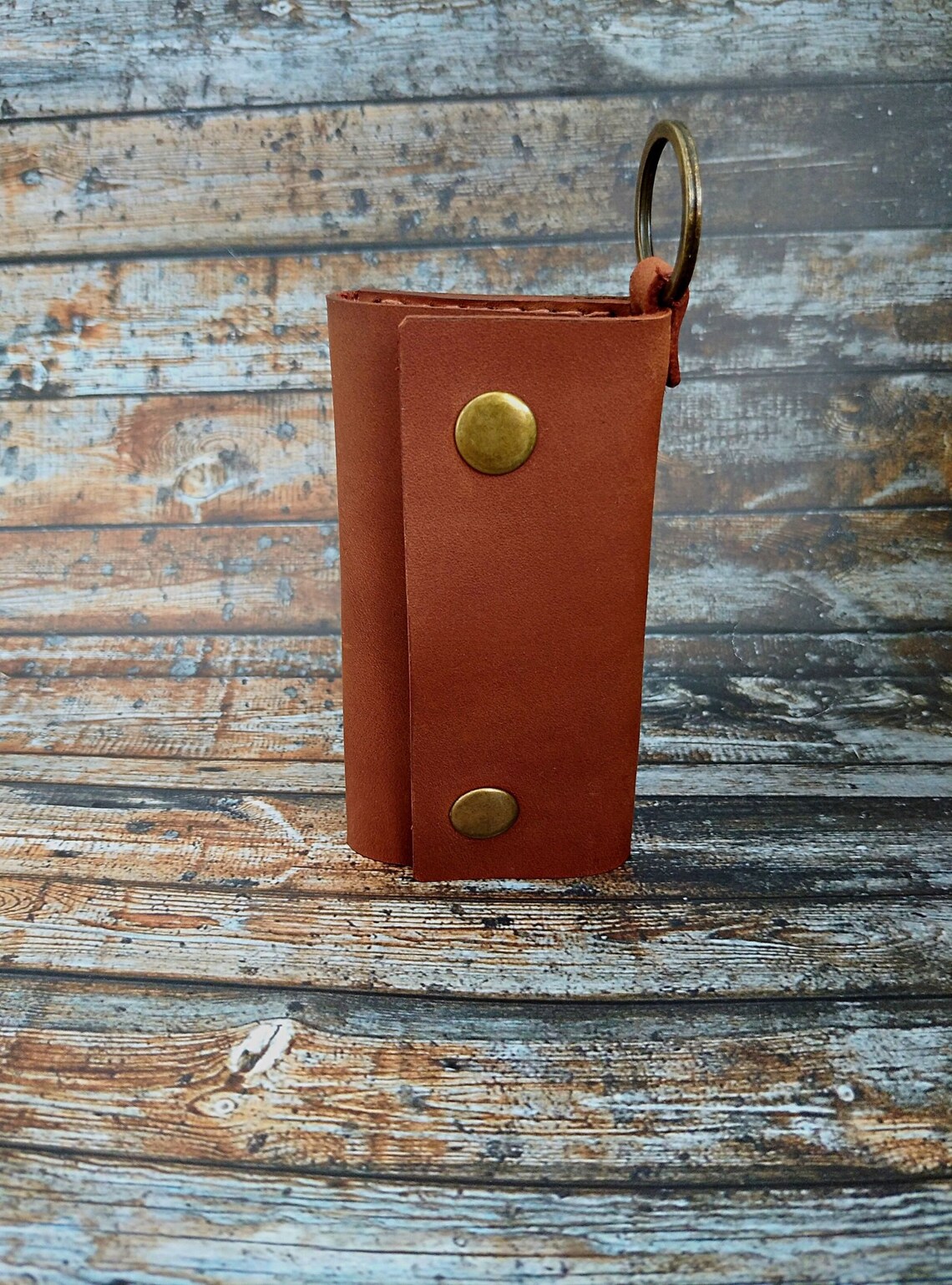 HANDMADE Cognac Leather Key Holder With Secret Pocket for RFID - Etsy