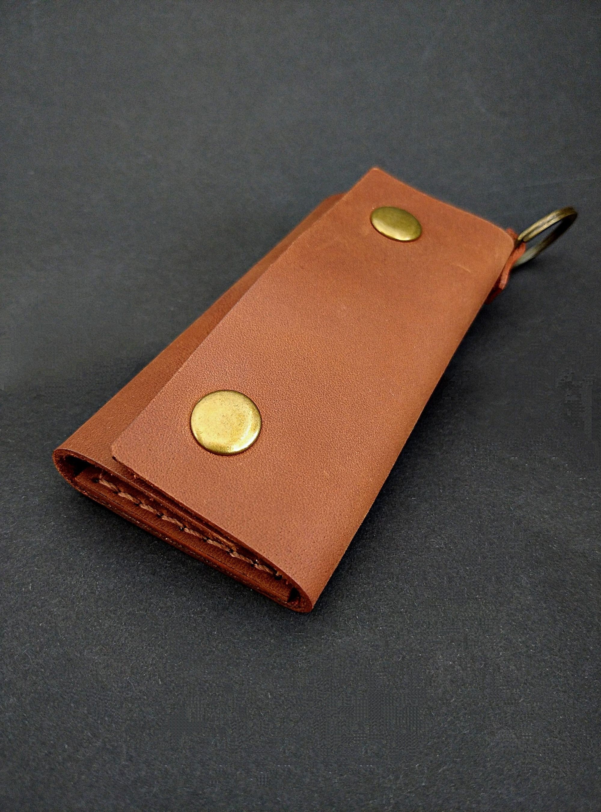 HANDMADE Cognac Leather Key Holder With Secret Pocket for RFID Key Fob ...