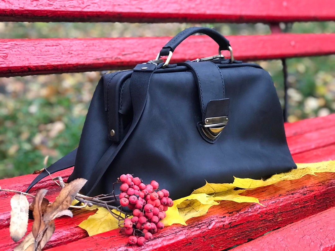 HANDMADE Leather Black Doctor Bag | Womens Valise | Medical Carpetbag ...