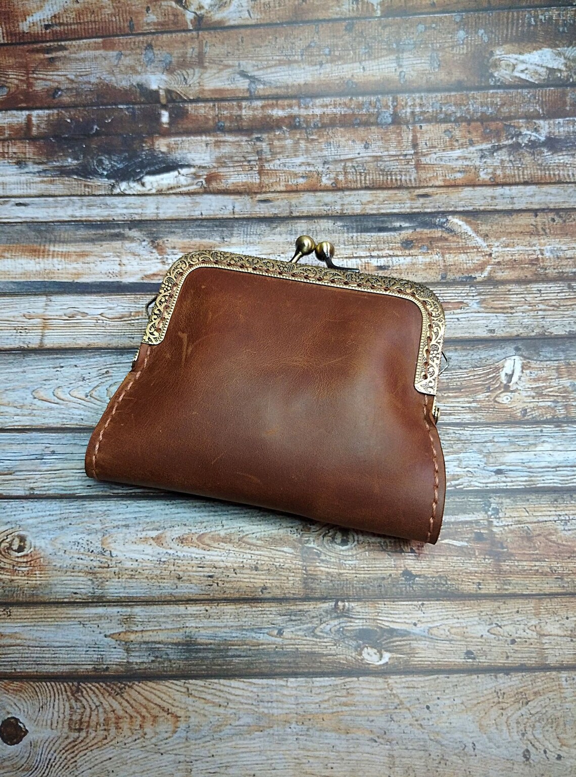 HANDMADE Brown / Cognac Leather Womens Frame Wallet - Etsy