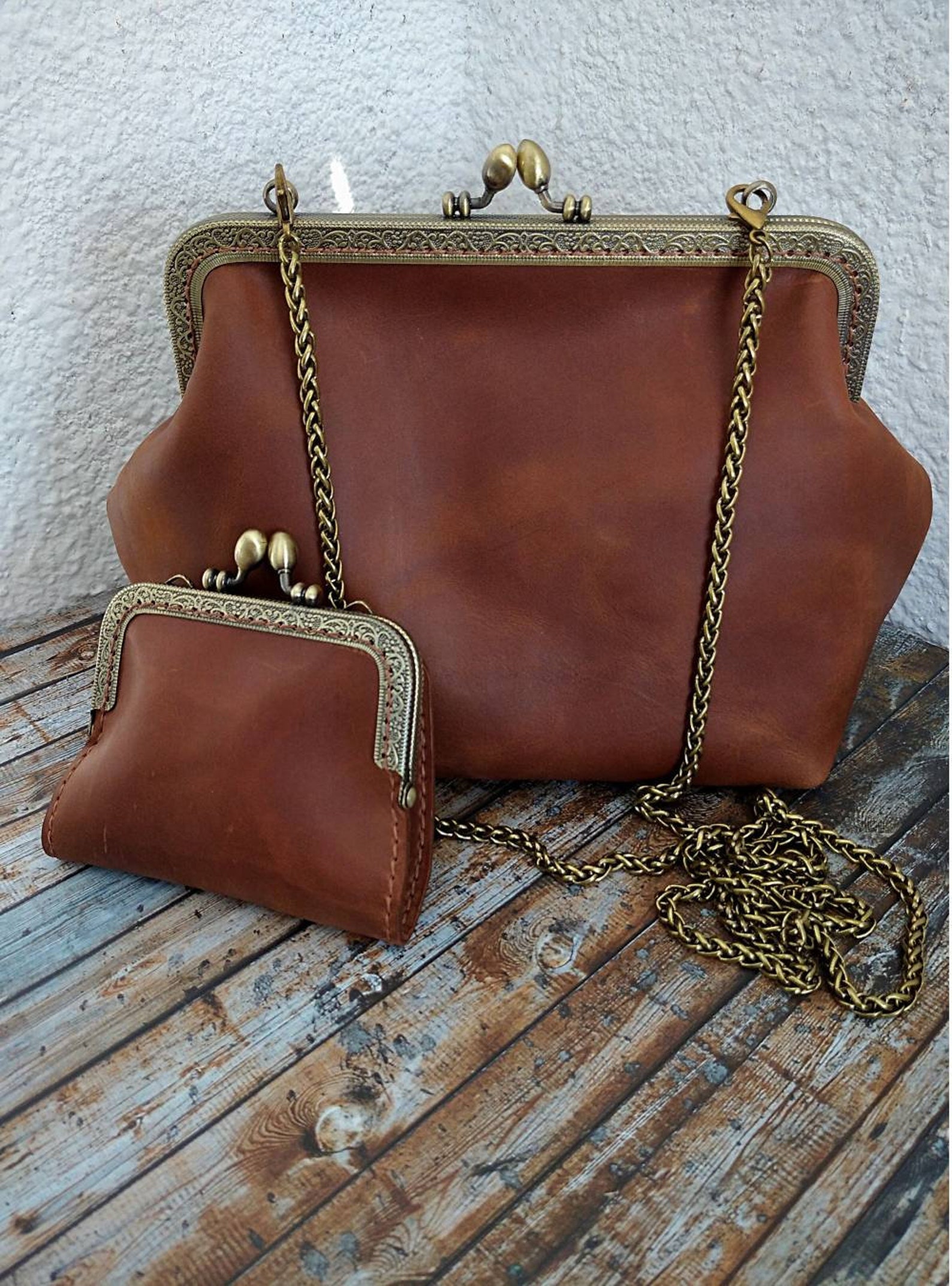 HANDMADE Leather Brown / Cognac Handbag vintage | Etsy