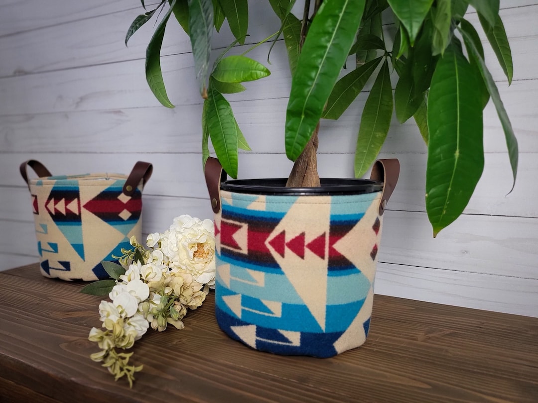 Plant Basket Made of Pendleton Wool and Leather | Plant Pot Cover ...