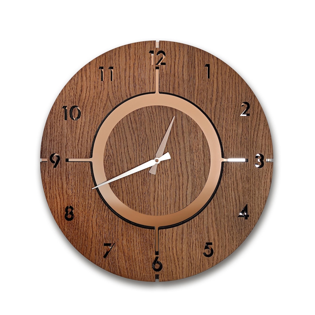 Oak Veneer Large Wall Clock, 20 Inches 50 Cm, Mirrored Plexiglass ...