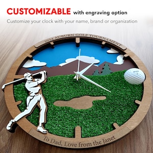 Custom Golf Gift Handmade Wooden Wall Clock With Real Golf Ball and ...