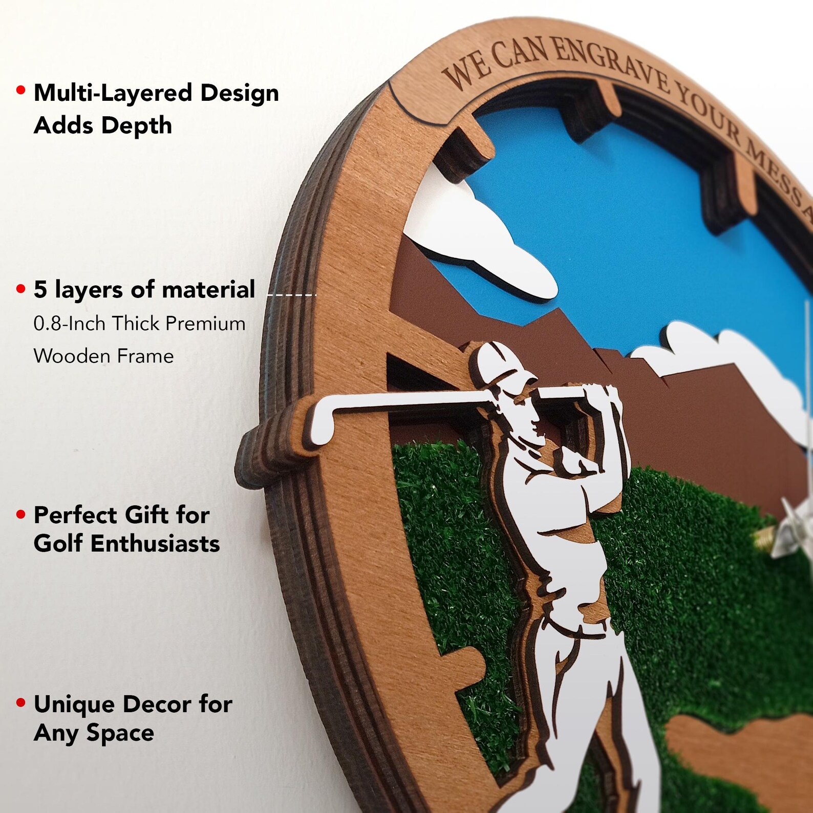 Custom Golf Gift Handmade Wooden Wall Clock With Real Golf Ball and ...