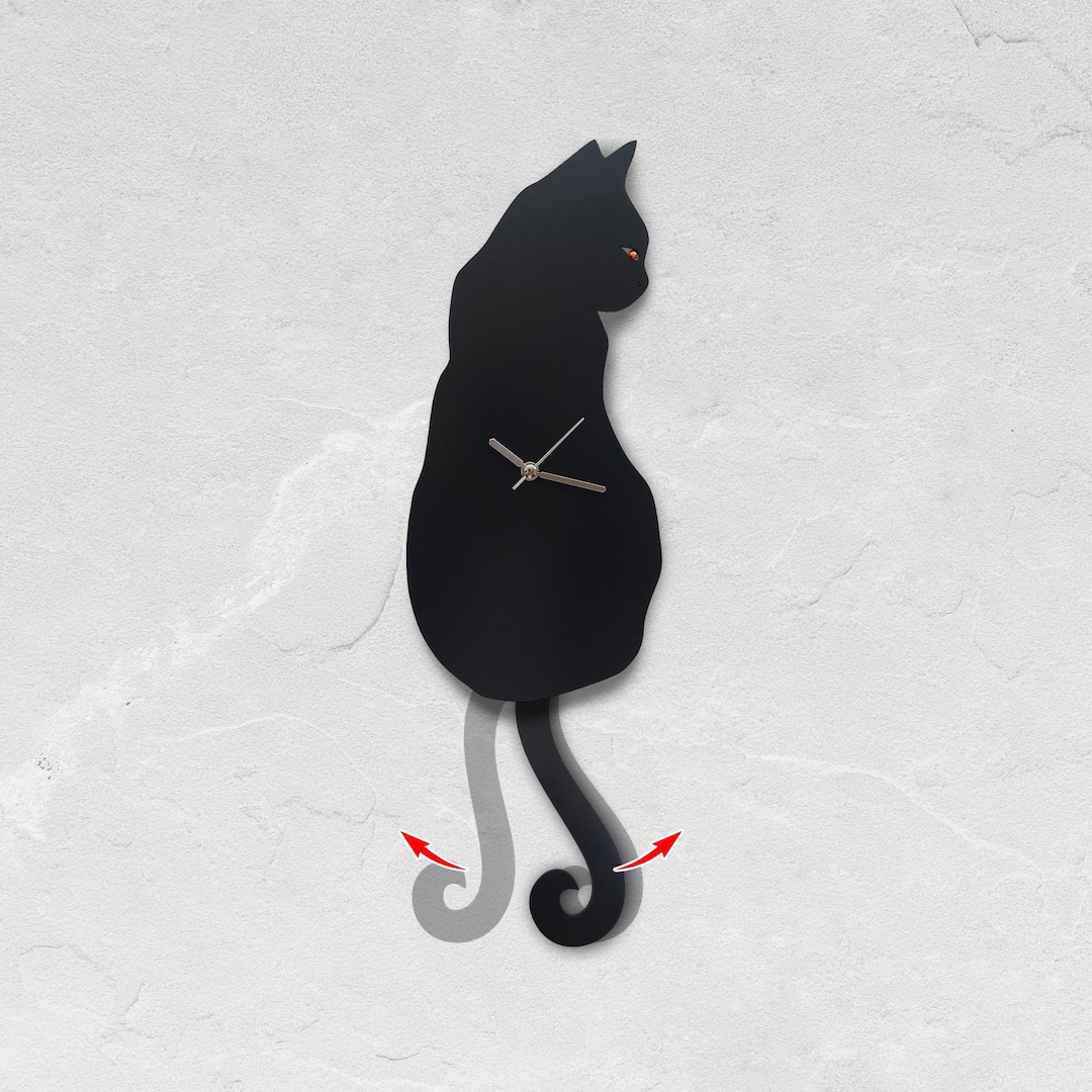 Black Cat Swinging Wall Clock, Cat Clock, Cat Clock With Moving Tail ...