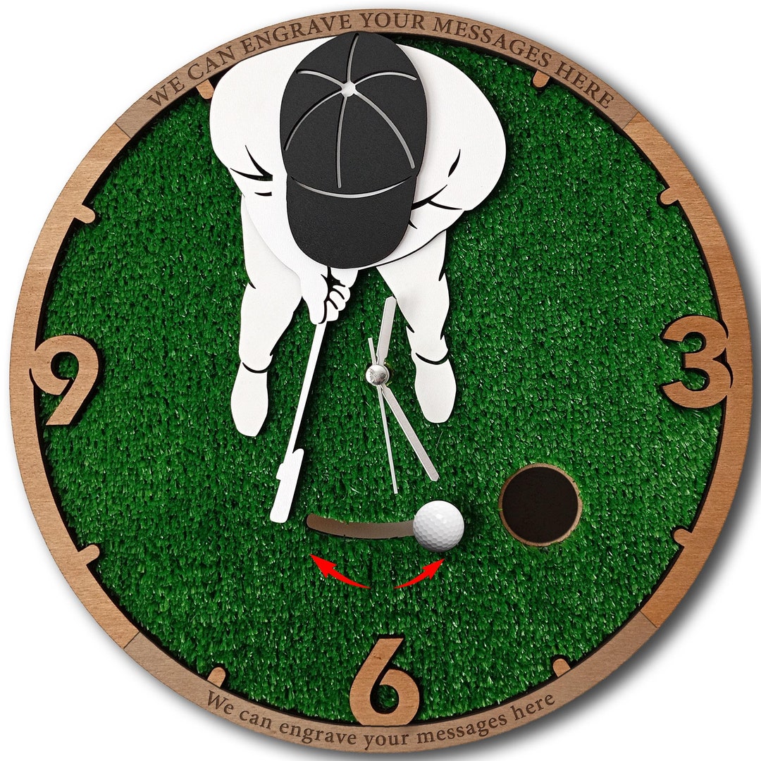 Personalized Golf Wall Clock Golf Ball Pendulum, Realistic Turf and ...