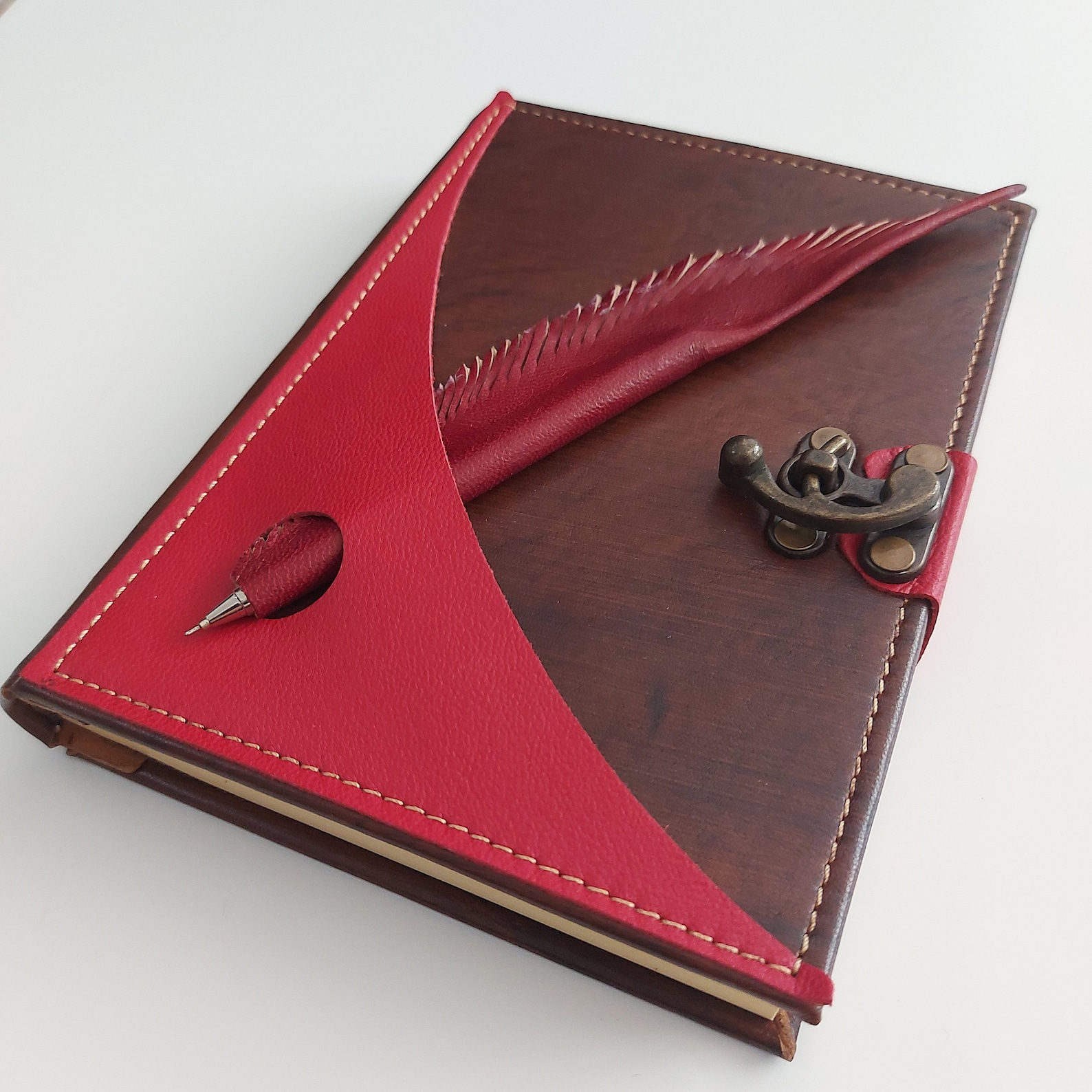 Leather Notebook Feather Figured Leather Covered Pen 9x6.7 in - Etsy