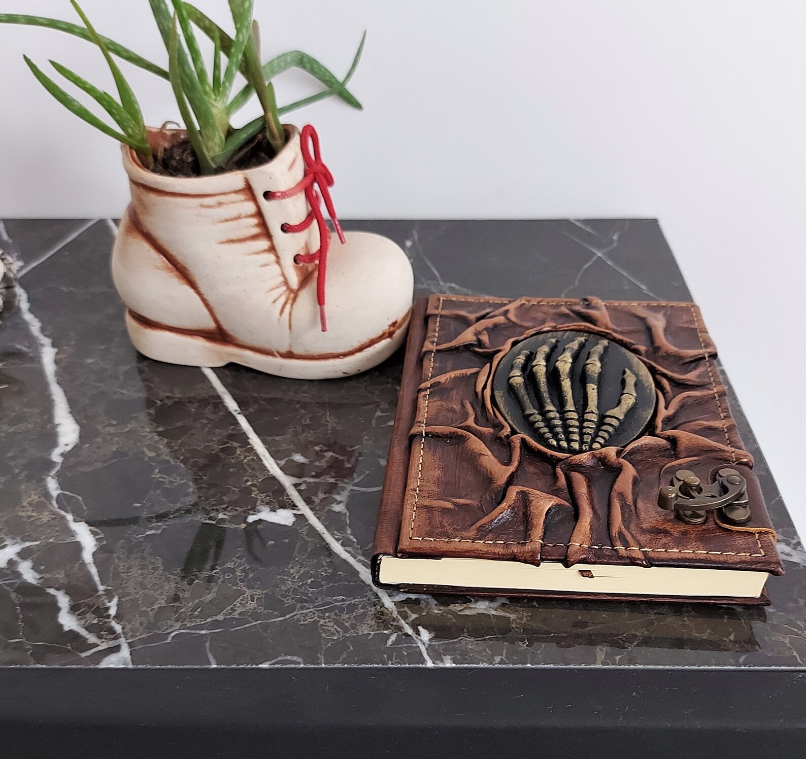 Skeleton Hand Figured Genuine Leather Notebook Diary Book, Handmade ...