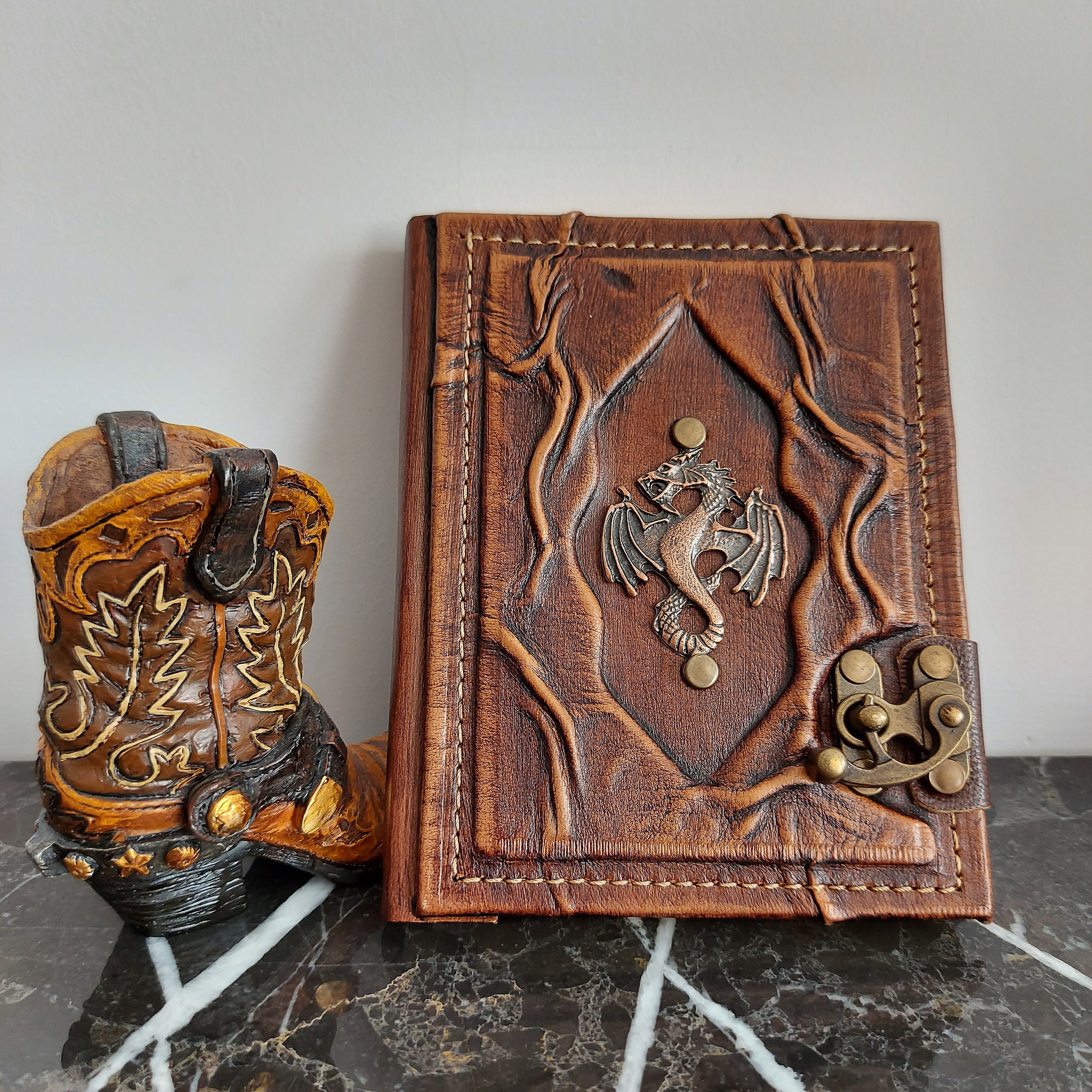 Dragon Figured Genuine Leather Notebook Diary Book Handmade Journal for ...