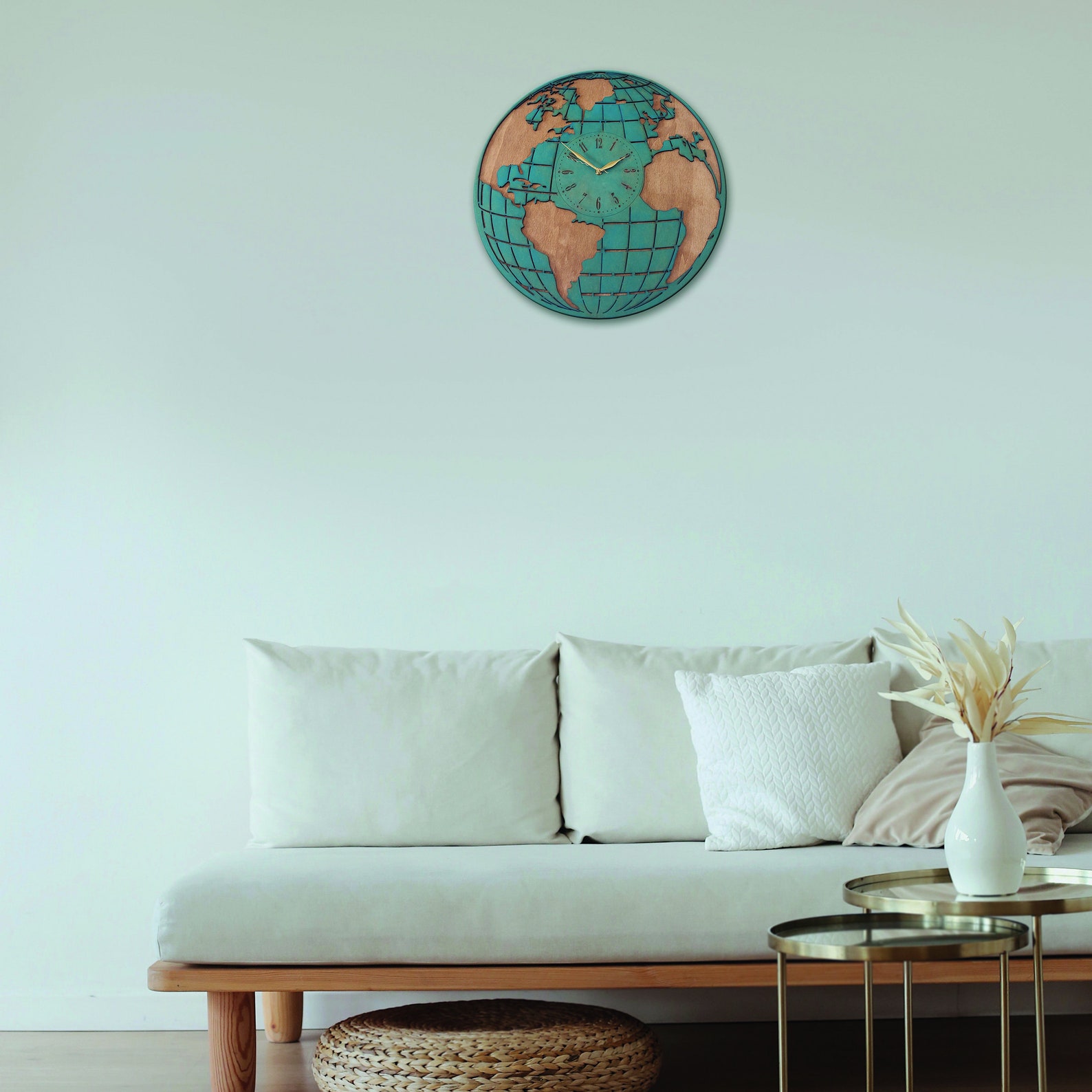 World Map Wall Clock Large Wooden Wall Clock 20 Inches 50 Cm - Etsy
