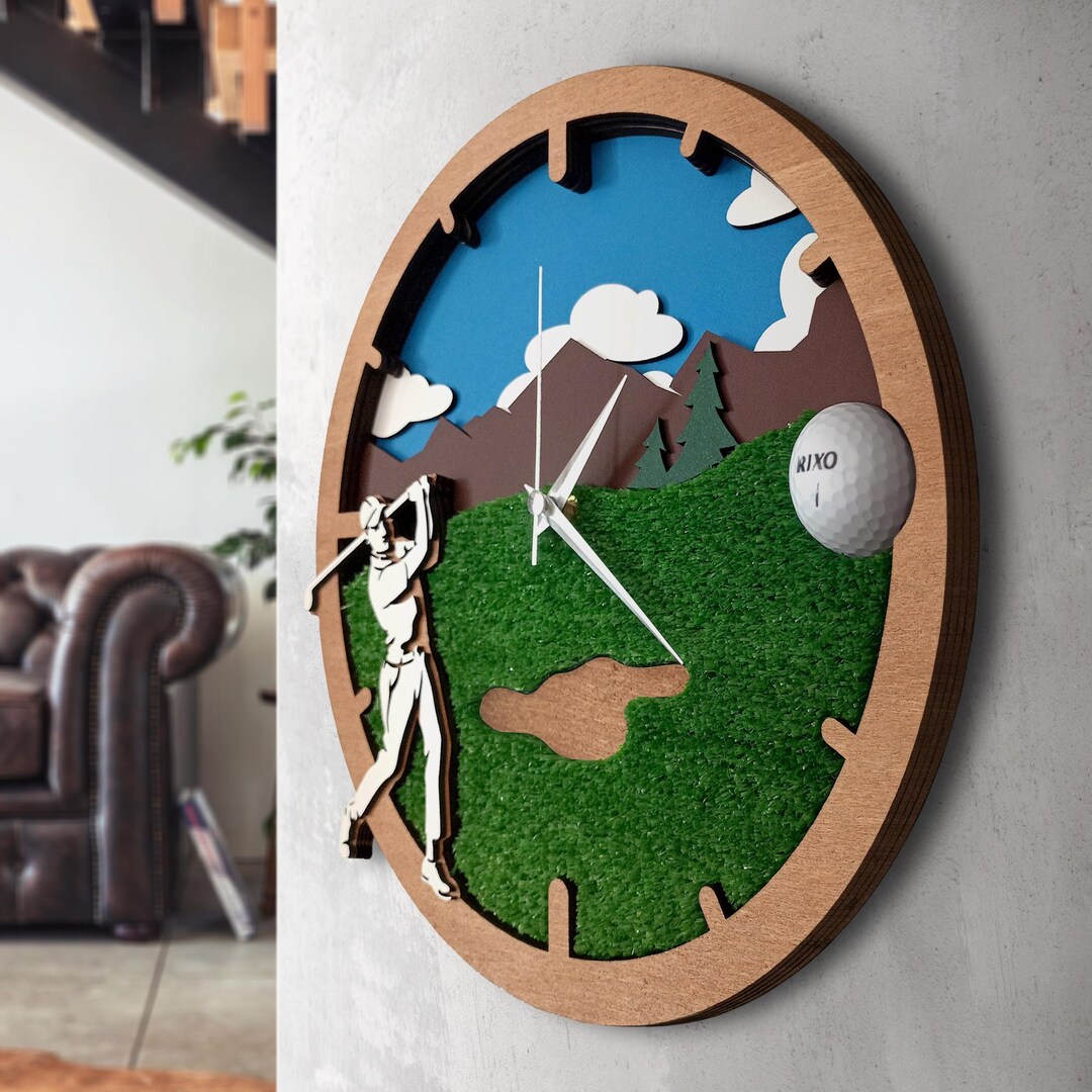Custom Golf Gift Handmade Wooden Wall Clock With Real Golf Ball and ...