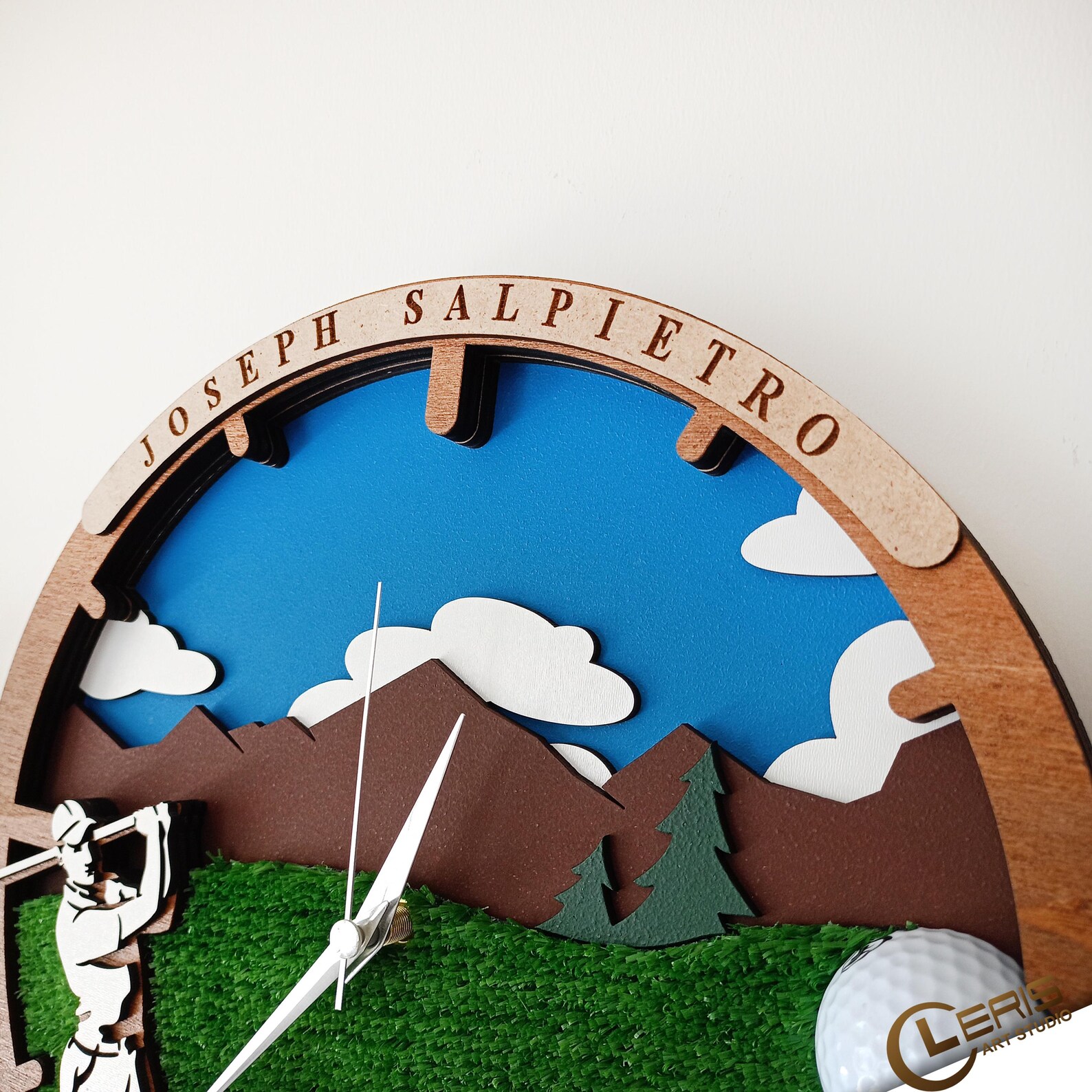 Custom Golf Gift Handmade Wooden Wall Clock With Real Golf Ball and ...
