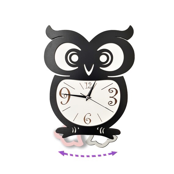 Owl Pendulum Wall Clock Kids Analog Clock Owl Clock Kids | Etsy