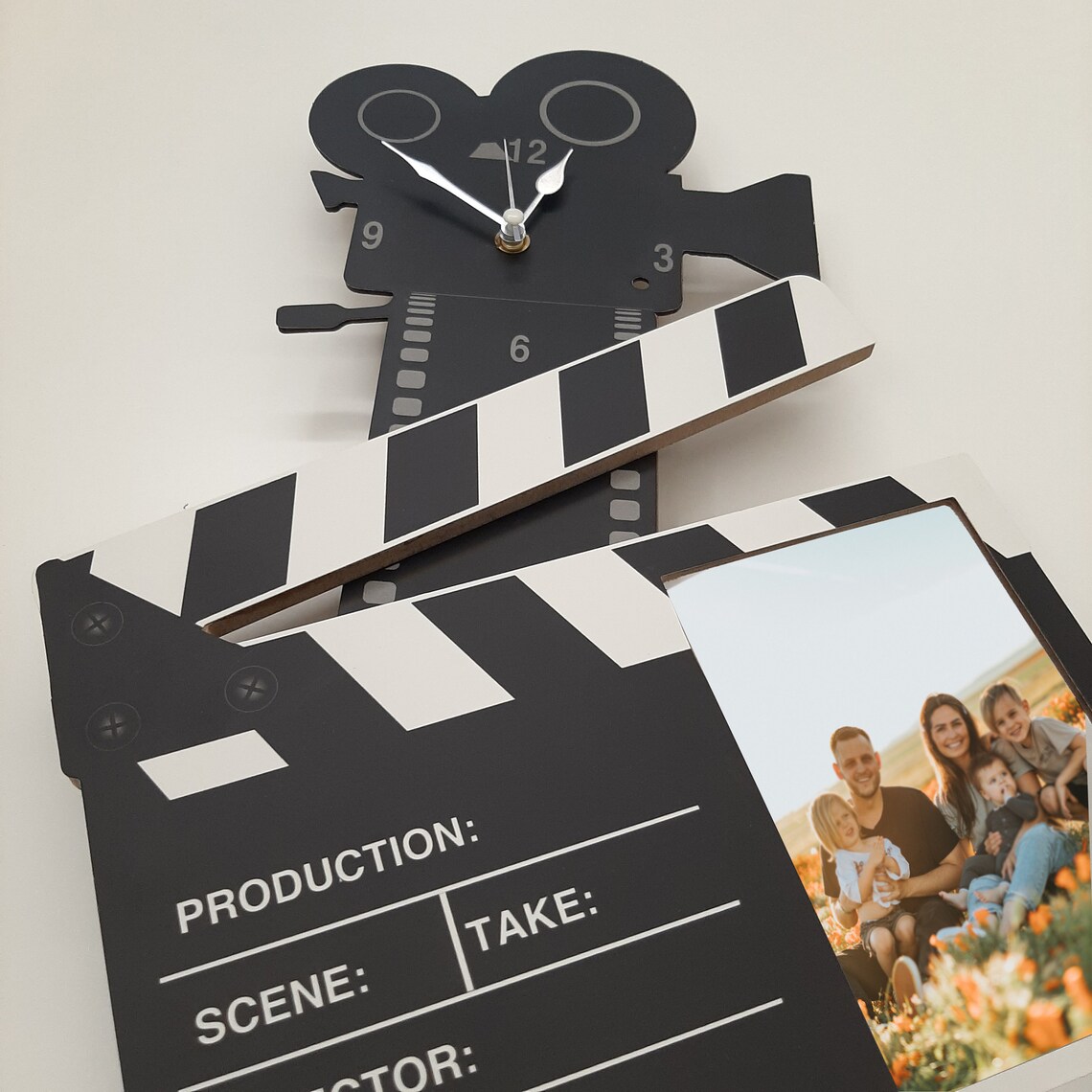 Wall Clock Film Movie Clapboard With Photo Frame Movie Film - Etsy
