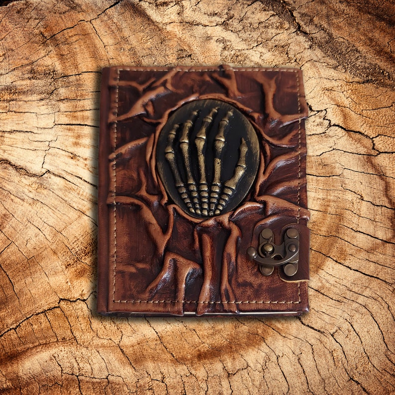 Skeleton Hand Figured Genuine Leather Notebook Diary Book, Handmade ...