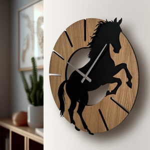 Horse Wall Clock, Wooden Large Wall Clock, Battery Operated Modern Wood ...