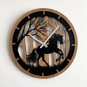 Horse Wall Clock, Wooden Large Wall Clock, Battery Operated Modern Wood ...