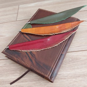 Leather Notebook Feather Figured Leather Covered Pen 9x6.7 in Genuine ...