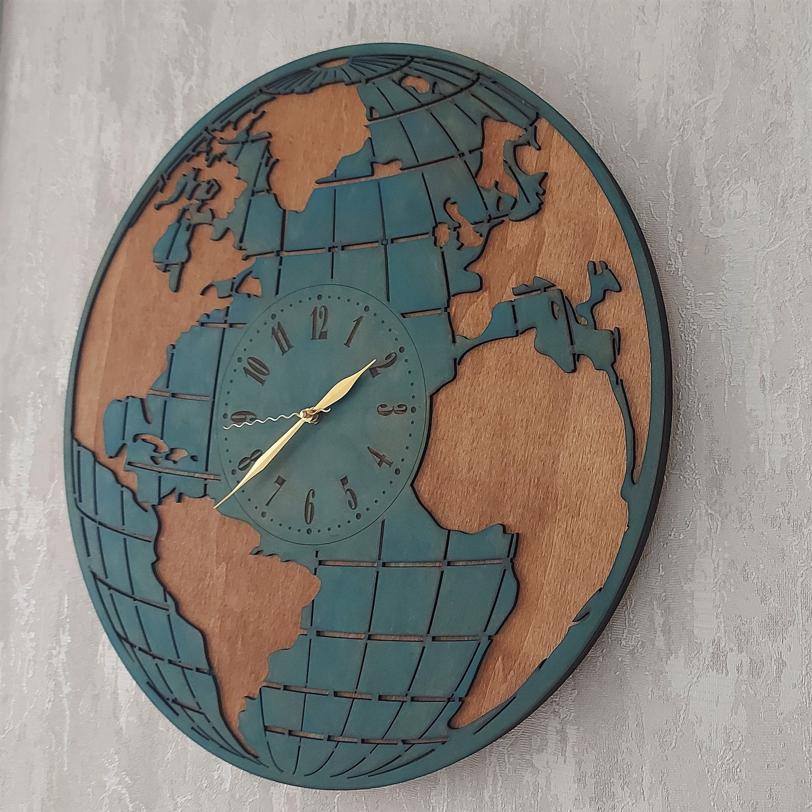 World Map Wall Clock Large Wooden Wall Clock 20 Inches 50 Cm - Etsy