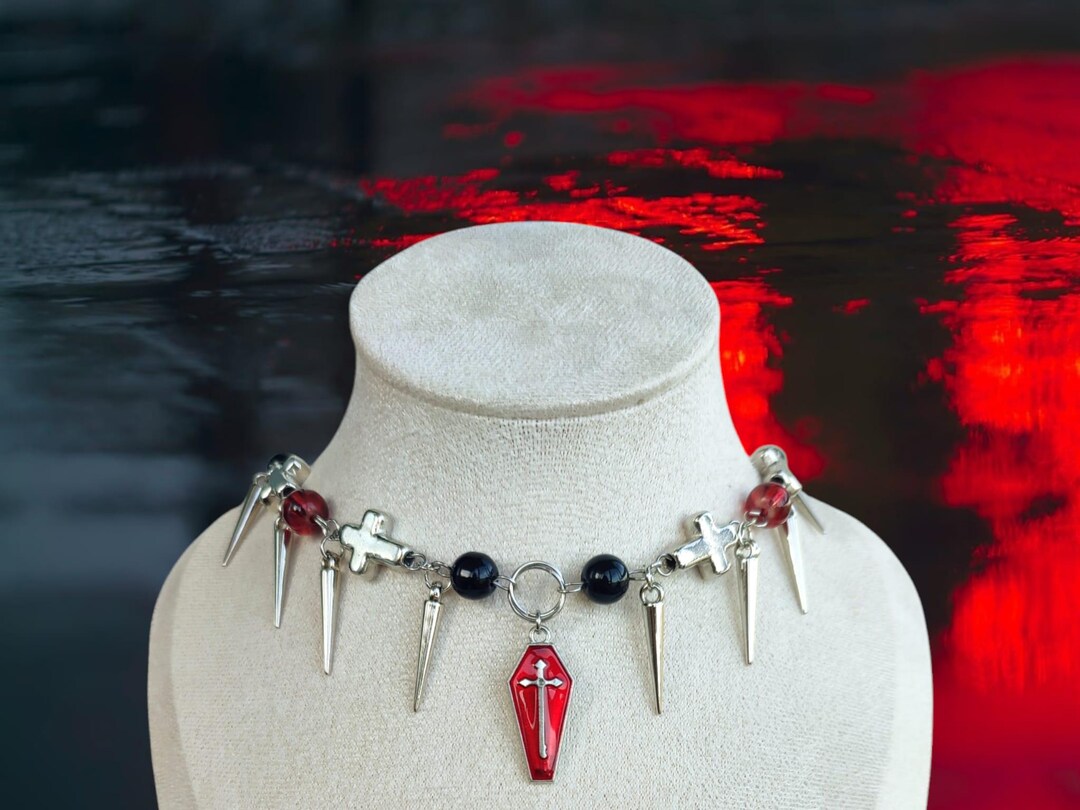 Handmade Coffin Gothic Choker, Spikes, Crosses, Cross for Punk ...