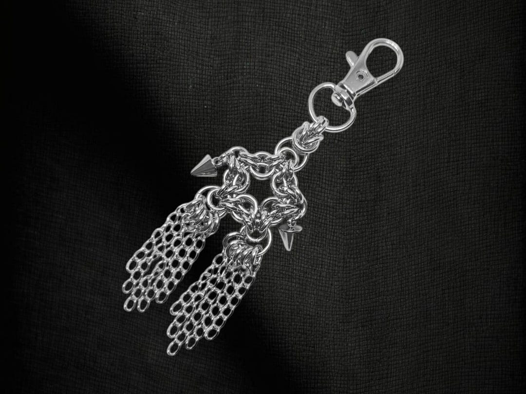 Chainmail Keychain With Chains– Stainless Steel Handmade Gothic Bag ...