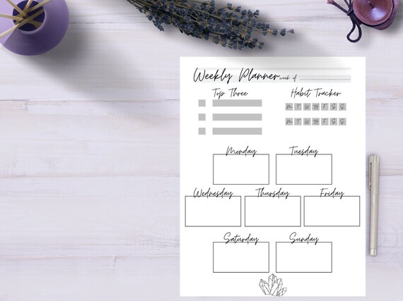 Weekly Planner Printable single Page Layout | Etsy