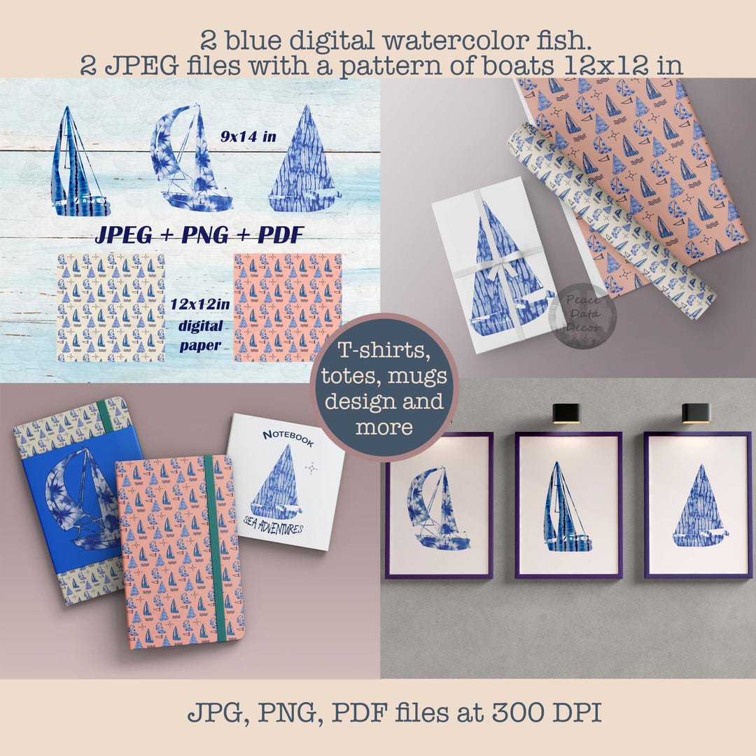 3 Blue Boats Printable. Sailboats Sublimation Designs. Sea Decor Png ...