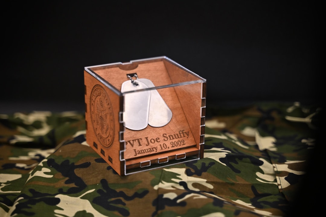 Personalized Military Dog Tag Display Case – Branch Emblem Shadow Box ...