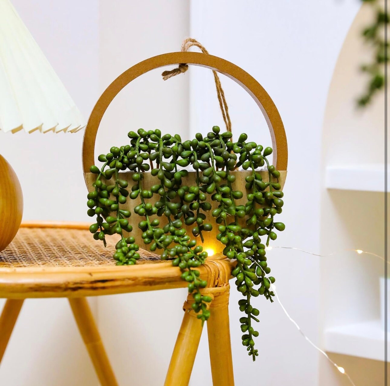 Faux Succulent Duo: Set of 2 Hanging String of Pearls Plants With Pot ...