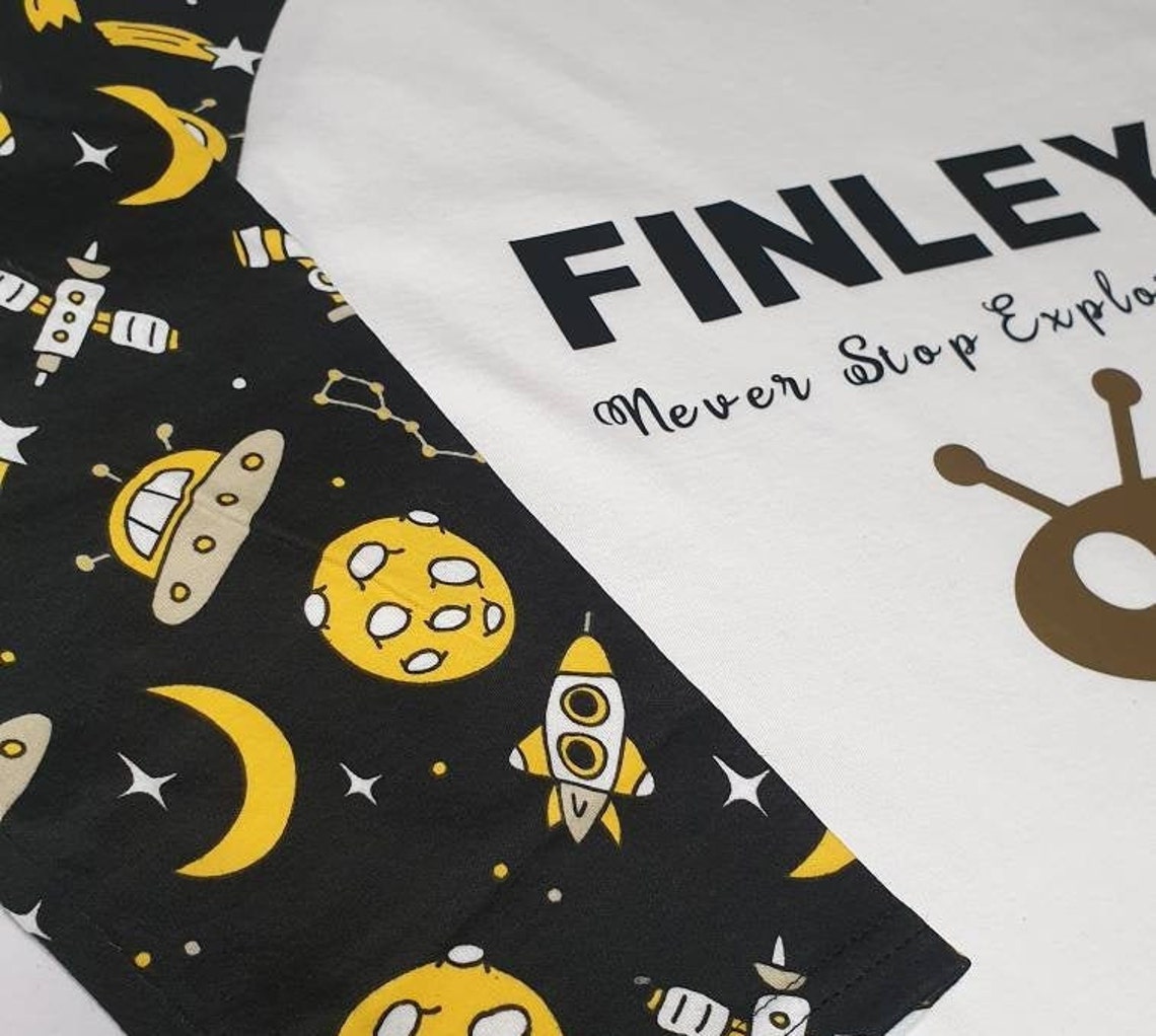 Space themed pyjamas-kids clothing-explorer-planets-solar | Etsy