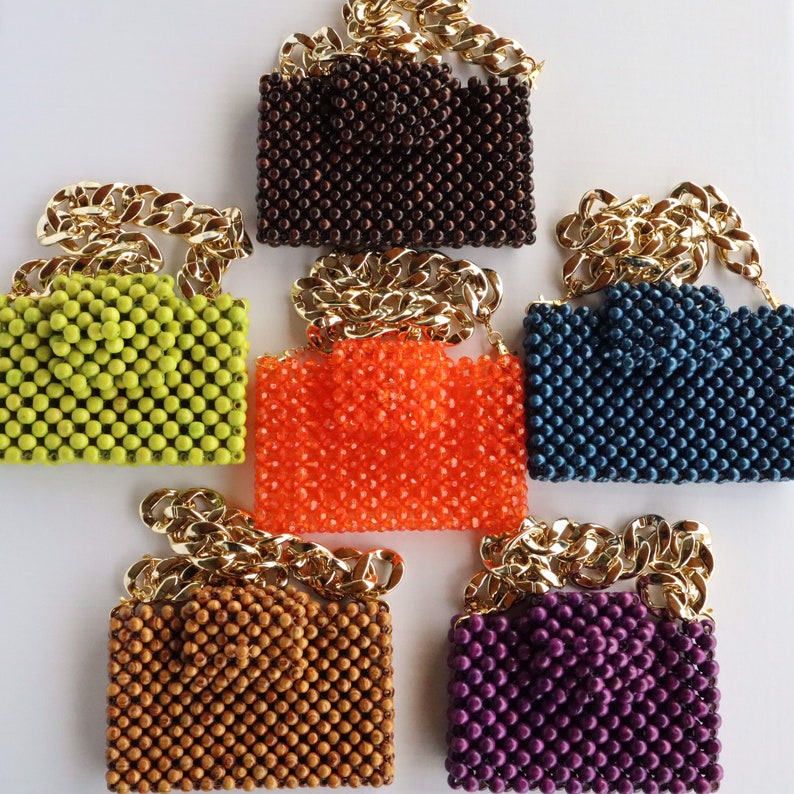Beaded Purse With Gold Chain Link, Beaded Bag With Magnetic Clasp - Etsy