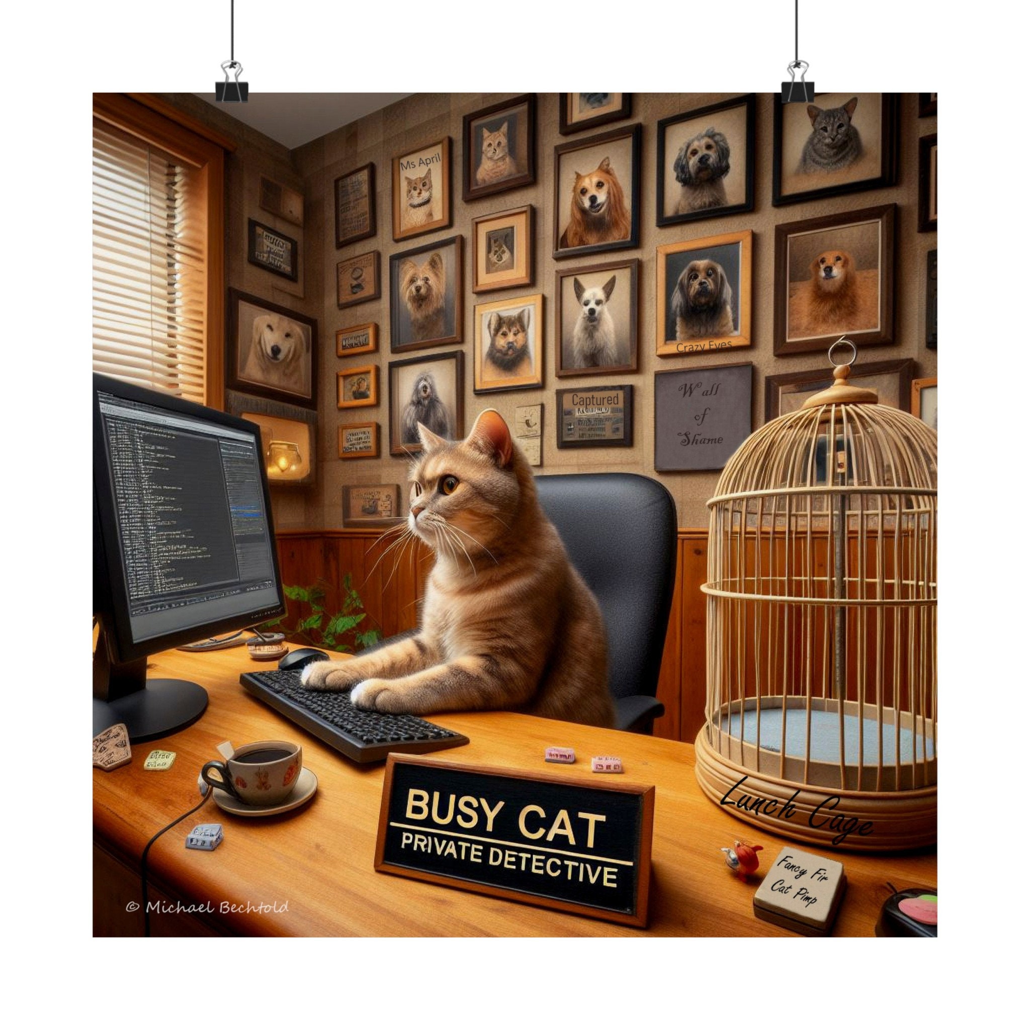 Busy Cat Series Funny Cat Memes Cat Typing on Computer Matte Square ...