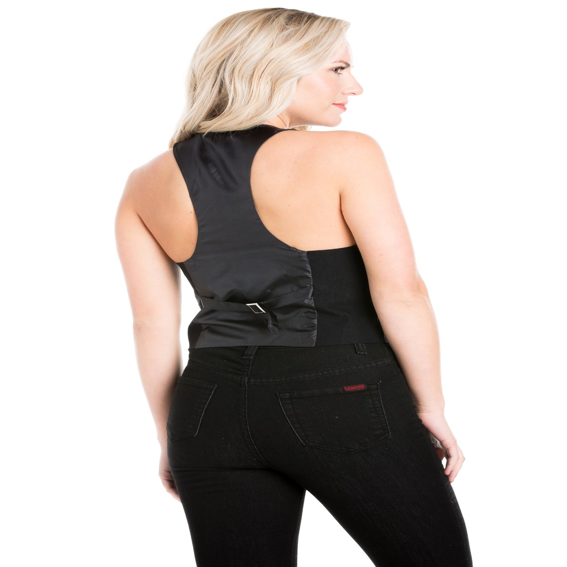 Women Satin Back Versatile Racerback Buttoned Waistcoat Black | Etsy