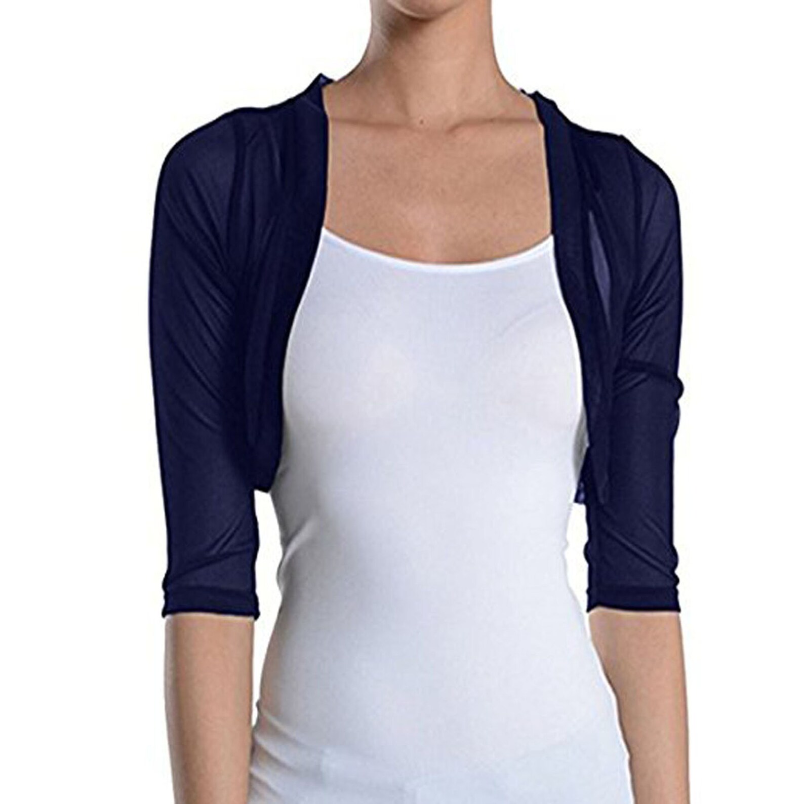 Navy Blue Women Chiffon Bolero Shrug 3/4 Sleeve Fitted Cropped - Etsy