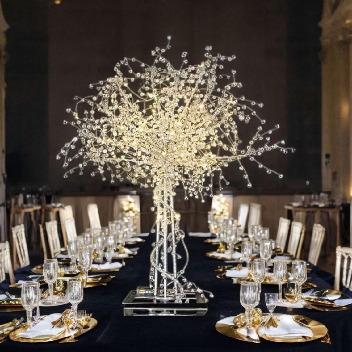 28" Silver & Clear Crystal LED Lights Pearls Tree Chandelier Wedding ...