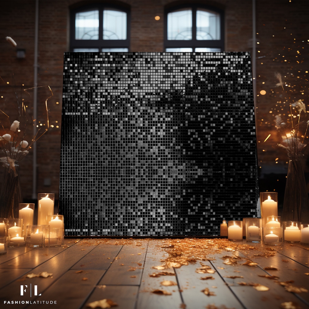 36 Black 12x12 Shimmer Sequin Wall Panels clear Back for Backdrop Photo ...
